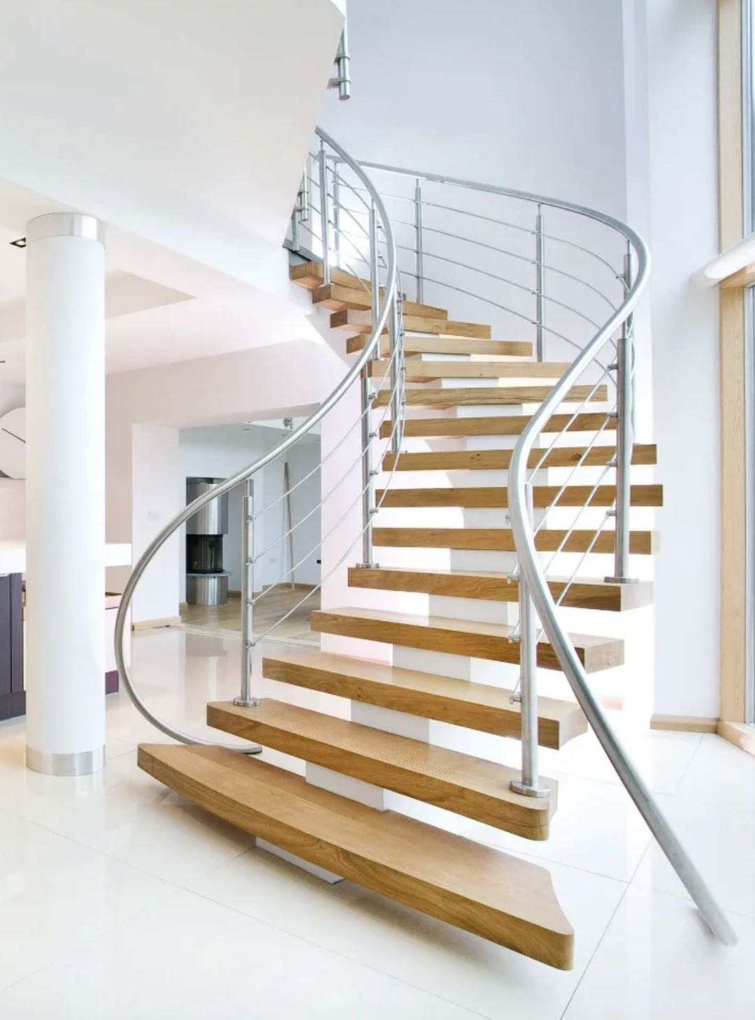 Luxury Villa Interior Staircase Steel Stringer Curved Staircase – leola