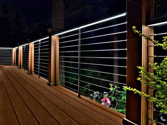 Contemporary Style Exterior Balcony Cable Wire Railing With LED Lights ...