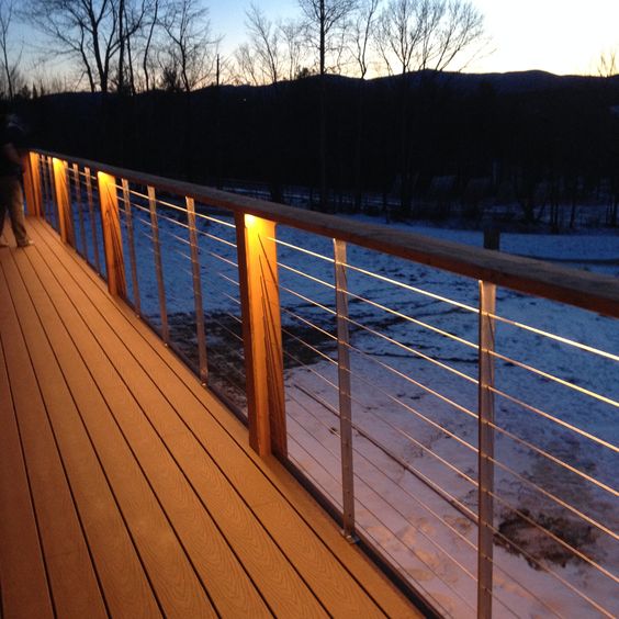 Contemporary Style Exterior Balcony Cable Wire Railing With LED Lights ...