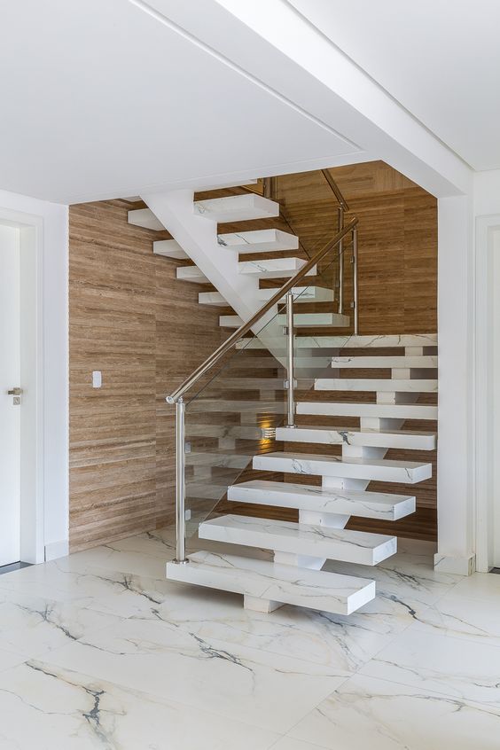 LEOLA Customized Mono Stringer U-Shape Modern Marble Steps Staircase ...